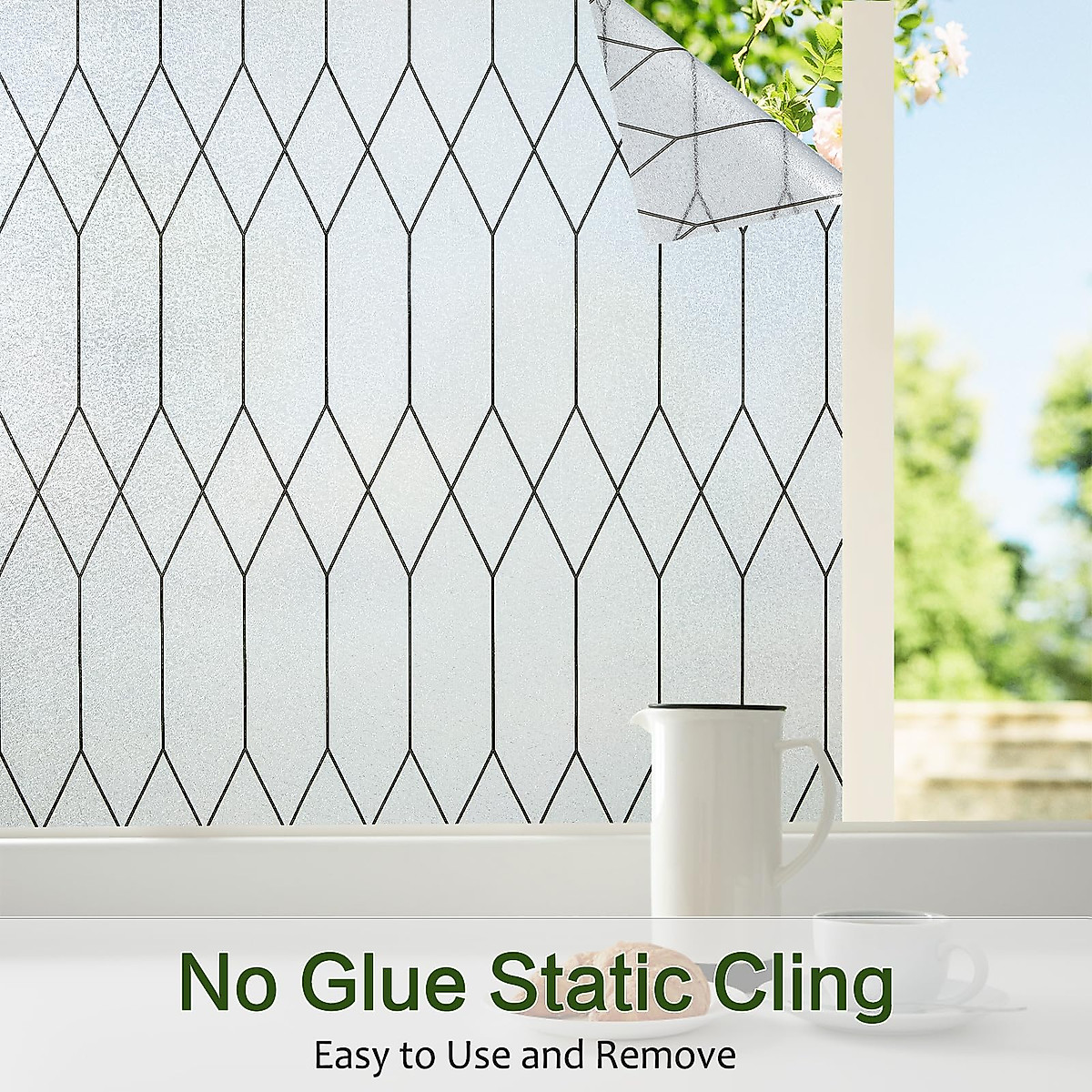 Windimiley Window Privacy Film Stained Glass Frosted Glass Window Clings Moroccan Lattice Decorative Bathroom Door Coverings UV Sun Blocking Heat Control Removable Home Window Tint,23.3X118in