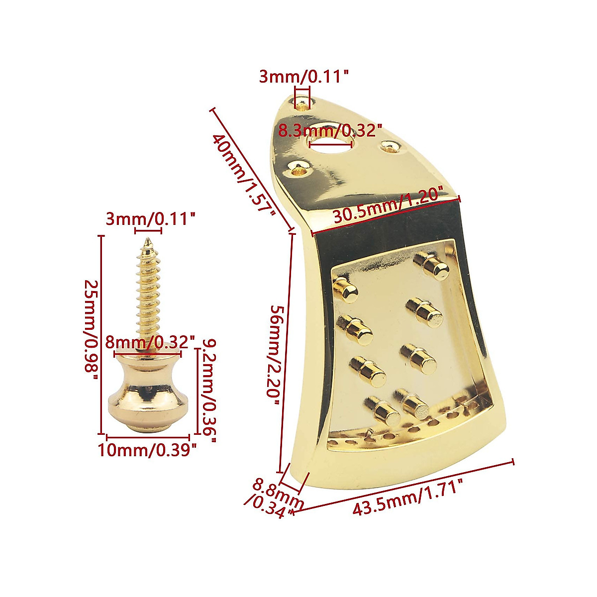 Swhmc Golden Triangle Mandolin Tailpiece Parts for 8 Arched Top Mandolin with Strap Buttons and Screws