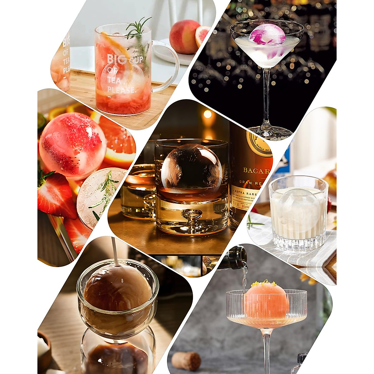 Large Round Ice Ball Maker Mold Silicone for Whiskey - Set of 4 with 2-in-1 Funnel Lid - 2.4 Inch Big Sphere Ice Mold for Cocktails Bourbon - Easy Release - Perfectly Round Ice Cube Tray