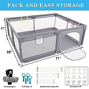 Baby Playpen,Large Playpen for Babies and Toddlers, Baby Fence Play Area with Anti-Slip Base, Safety Play Yard for Infant, Play Pens for Babys (59"x71")