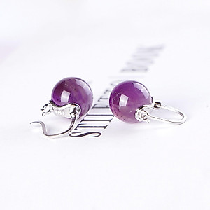 OwMell Elegant Gemstone Drop Dangle 925 Sterling Silver Earrings for Women 12mm - Silver with Amethyst
