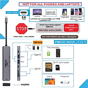 pibox India - USB C Hub Dock- 7 in 1 with HDCP 2.2, Aluminum Type C Adapter with 4K HDMI Port, USB 3.0 Port, USB-C Power Delivery, TF/SD Card Reader, MacBook Air, Pro/Dell (Grey)