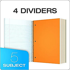 Oxford 5-Subject Notebook, 8-1/2" x 11", College Rule, 200 Sheets, 4 Dividers (65581)