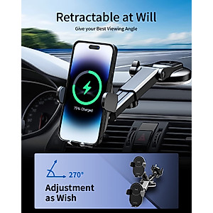 KPON Wireless Charger for Car - Auto Clamping Car Phone Holder Mount Wireless Charging - Dashboard Air Vent Wireless Car Charger Compatible with Popsocket/Otterbox/Thick Cases up to10mm