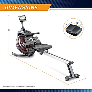 Marcy Pro Water Resistance Rower Rowing Machine for Home Gym LCD Monitor Tracks Time Distance Strokes and Calories NS-6023RW, Black/red/Silver