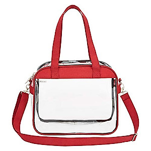 Greenpine Clear Tote Bag Stadium Approved, Clear Purse for Gym, Work, Travel or Concert, Red, 12.5" x 10" x 4.5"