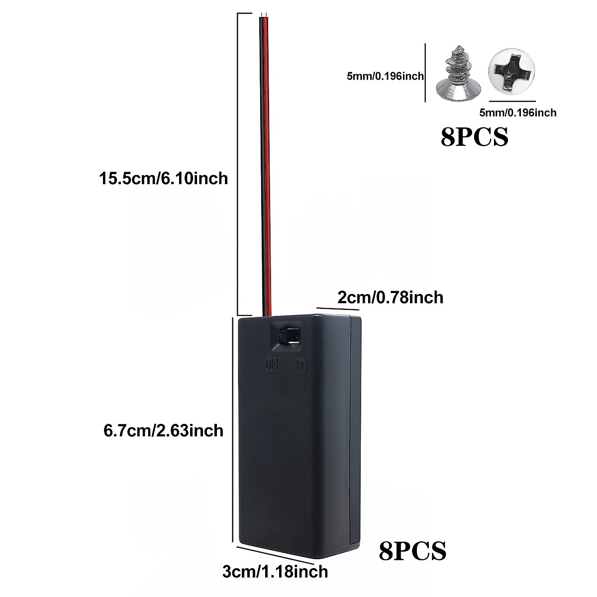 9V Battery Holder, 9V Battery Case, (Pack of 8) 9V Battery Box with ON/Off Switch and Leads, DIY & Maintenance