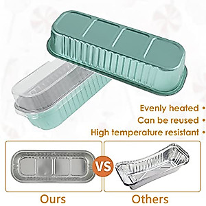 Hcqxnsl 50Pcs Mini Loaf Pans with Lids Spoons and Sealing Stickers 200ml Heat Resistant Aluminum Foil Baking Pans Reusable Rectangle Foil Bread Container Cake Baking Pans for Home Kitchen(Kafalan)