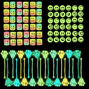 4E's Novelty 108 Pcs Glow in The Dark Toys - 36 Bouncy Balls, 36 Coil Spring, 36 Sticky Hands, Bulk Party Favor or Kids Goodie Bags Birthday Party Supplies Basket Stuffers Prizes for Kids