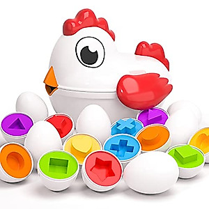 TEMI Toddler Chicken Easter Eggs Toys - Color Matching Game Shape Sorter with 6 Toy Eggs for Kids, Fine Motor Skills Sensory Toys, Montessori Educational Toys Easter Gifts for 3 4 5 6 Girls Boys Baby