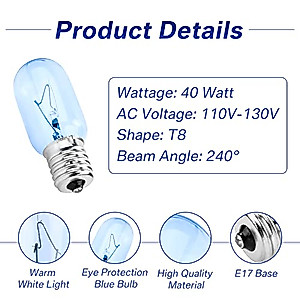 ANTOBLE Refrigerator Light Bulb 40 Watt 297048600 241552802 Compatible with Frigidaire Kenmore Whirlpool Electrolux KitchenAid Fridge Light Bulbs Replacement Freezer Bulb T8 E17 Lamp Light, 2 Pack