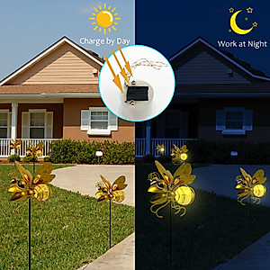 VEWOSTAR Outdoor Solar Pathway Light 2 Pack Metal Bee Decor Solar Light for Garden Yard Art