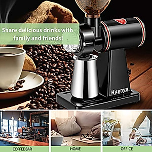 Huanyu Stainless Steel Coffee Grinder Electric with 8 Grinding Settings Flat Burr Coffee Grinder Adjustable Burr Coffee Grinders for Home Use Black