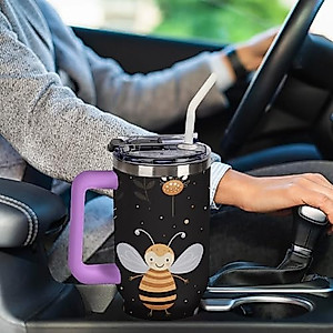 Floral Bee 40 Oz Car Cup Stainless Steel Travel Mug Leak-Proof Insulated Tumbler with Handle Violet-style