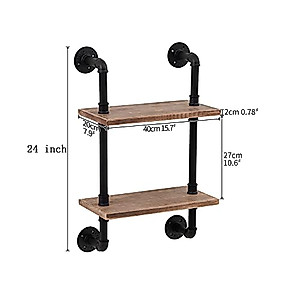 Industrial Floating Shelves Pipe Shelving 24 inch and 12 inch for Bathroom