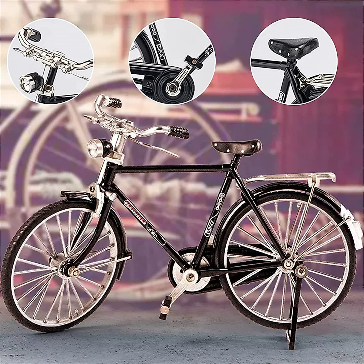 2025 New 51 Pcs DIY Retro Bicycle Model Ornament For Kids, Creative 1:10 Simulation Mini Bicycle Model Scale Kit With Inflator and Briefcase, Finger Bike Models Toys For Desktop Decoration Ornament