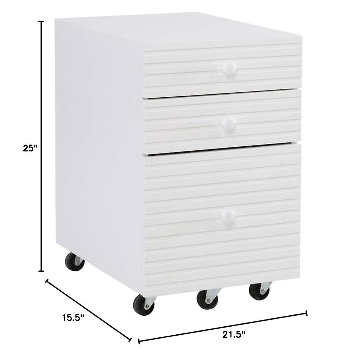 Linon Sway Wood File Cabinet with 3 Drawers Rolling Castors in Pure White