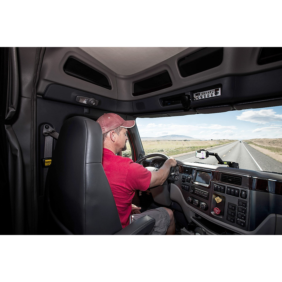 Truckules Truck Phone Holder Mount Heavy Duty Cell Phone Holder for Truck Dashboard Windshield 16.9 inch Long Arm, Super Suction Cup & Stable, Compatible with iPhone & Samsung, Gray, Commercial Truck