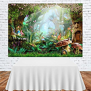 PASRLOLV 7x5ft Alice in Wonderland Backdrop, Fairy Tale Photo Backdrop, Forest Photography Background for Boy Girl Birthday Party Banner Newborn Baby Shower Decoration Photo Booth Prop, Vinyl