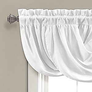Lush Decor Lucia Elegant Waterfall Valance for Living Room Kitchen, and Bedroom, Soft Polyester Window Curtain, Single -White (42"W x 18"L)