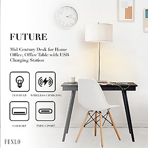 FENLO Future - 39” Modern Desk with USB-C Charging Station, Mid Century Modern Desk with Fast Charging USB-A, USB-C, and Qi Wireless Charging