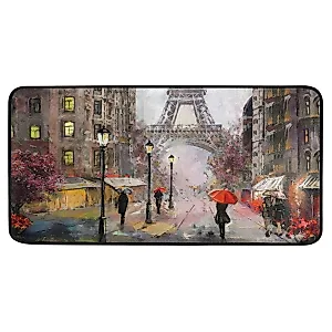 Kitchen Rug Mat Paris Oil Painting 39x20 Inch Non-Slip Washable Waterproof Welcome Door Mats for Home Decor