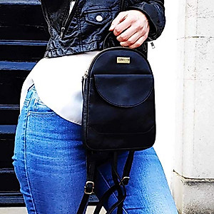 Genuine Leather Backpack For Women & Men- Fits Ipad upto 9inch Leather Mini Backpack Unisex Bag Bookbag College Bag (Black)