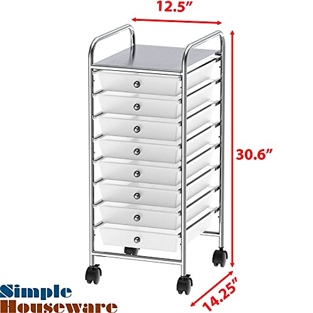 SimpleHouseware 8-Drawers Rolling Storage Cart, Chrome