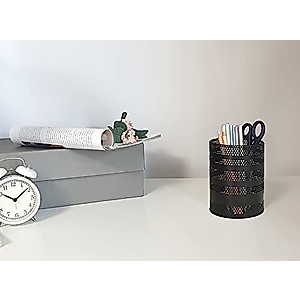 Produco Metal Mesh Pen Pencil Cup Holder Stand Office Desk Organizer Stationery Caddy Makeup Brush Holder, Black (Large)