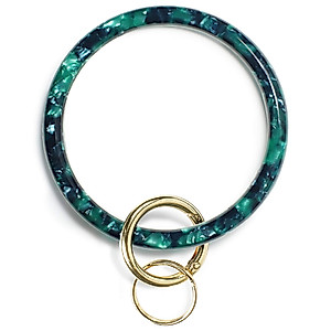 Heesch Bangle Key Ring Bracelet Keychain Key Ring Bracelet for Women, Acetate Circle Keyring for Wrist (Dark Green)
