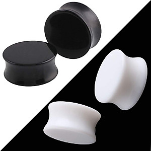 FM FM42 2 Pairs of Black Color Acrylic Ear Plugs Double Flare Saddle Stretching Gauges Expander (28mm, 30mm)