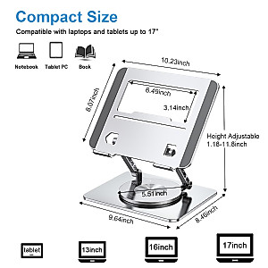 SAUNUOWL Swivel Laptop Stand Adjustable Laptop Stand for Desk Ergonomic Foldable Adjustable Laptop Stand with 360 Rotating Base,Compatible for Pro/Air Notebook Book Up to 17inch (Color : Black)