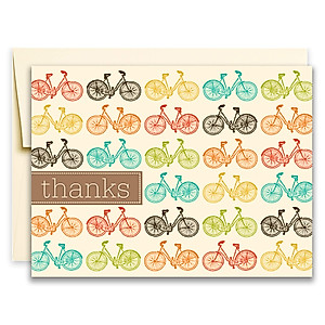 Two Poodle Press 20 Bicycle Thank You Greeting Cards - For Bikes, Cyclists, Pelotonia, Charity Bike Rides Nancy Stationery with Matching Cream Envelopes Birthday Present for Bicycle Lovers
