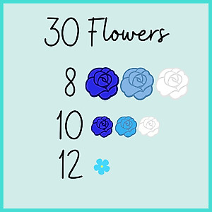 30 Azul Bloom Icing Flowers | Small Edible Flowers| Edible Roses| Blue Roses| White Icing Flowers | Sprinkles | Royal Icing Flowers | Blue Flowers | Blue Sprinkles | Simply Sucré