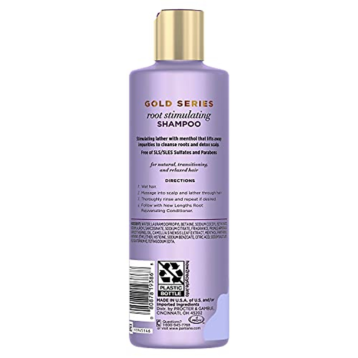 Pantene Gold Series New Lengths Root Stimulating Shampoo with Apricot Oil & Green Tea, for Natural, Textured, Curly, and Coily Hair, Sulfate-Free, Paraben Free, 8.5 Fl Oz