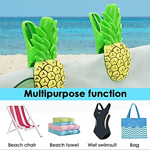 CAIRIAC Beach Towel Clips, Plastic Clothespins Towel Laundry Clips, Clothes Towel Pins for Beach Pool Party Hot Spring Chair (Pineapple, 4 Pcs)