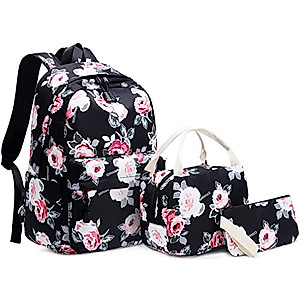 Createy School Backpack for Teen Girls Kids Bookbags Water Resistant Floral Backpack with Lunch Box Pencil Case