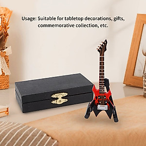 3.9in Miniature Bass Model, Dollhouse Mini Musical Instrument Guitar Model With Stand and Case (10cm Red Pointed Electric Bass)
