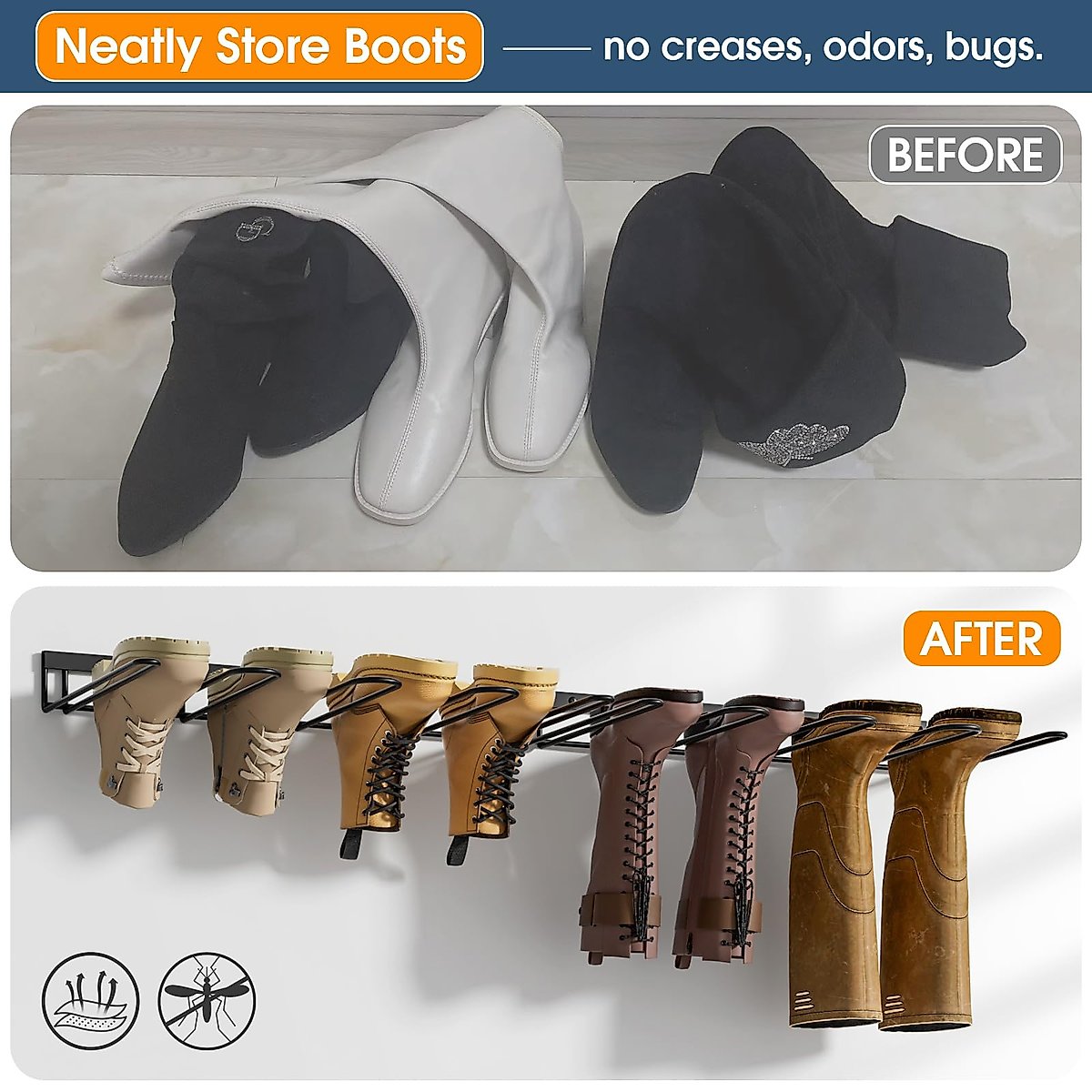 zacurter Boot Rack, Wader Hangers for Boot, Metal Wall Mounted Shoe Rack, 4 Pair Boot Organizer Rack for Tall Boots and Cowboy Boot, Boot Trays for Entryway,Garage (2 Pack)