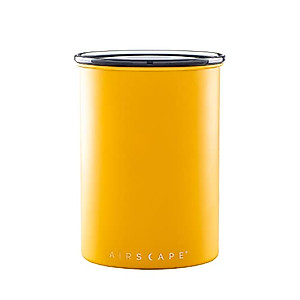 Planetary Design Airscape Stainless Steel Coffee Canister | Food Storage Container | Patented Airtight Lid | Push Out Excess Air Preserve Food Freshness (Medium, Matte Yellow)