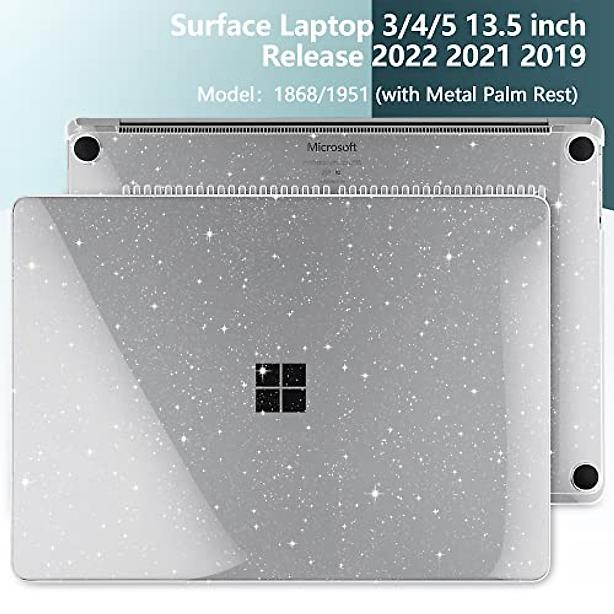 Batianda Premium Protective Case for 13.5 inch Microsoft Surface Laptop 5 4 3 with Metal Palm Rest - Slim Design with Superior Impact Resistance & Keyboard Cover & Screen Protector, Bling Clear