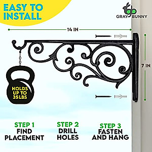 Gray Bunny Outdoor Plant Hanger Hook, 14” Large Victorian Heavy Duty Iron Wall Hooks for Bird Feeders, Lanterns, Wind Chimes, Patio Decor - Black
