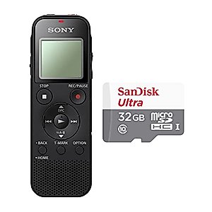 Sony ICD-PX470 Stereo Digital Voice Recorder with Built-in USB Voice Recorder and 16GB Class 10 Micro SDHC Card Bundle (2 Items)