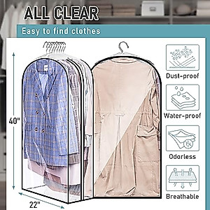 MISSLO 10" Gusseted All Clear Garment Bags for Hanging Clothes 40" Suit Bags for Closet Storage Hanging Clothes Storage Bags for Shirts, Coats, Dresses, 3 Packs