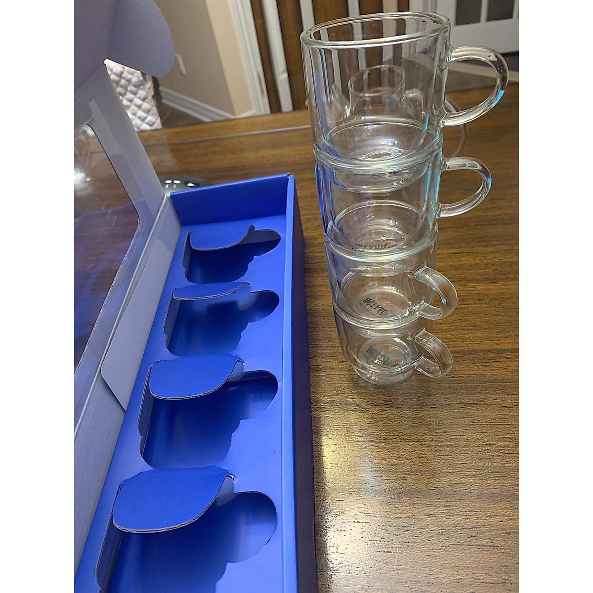 160ML4 Glass double wall cup with handle, Stackable cups, 4pcs/Gift box as one set