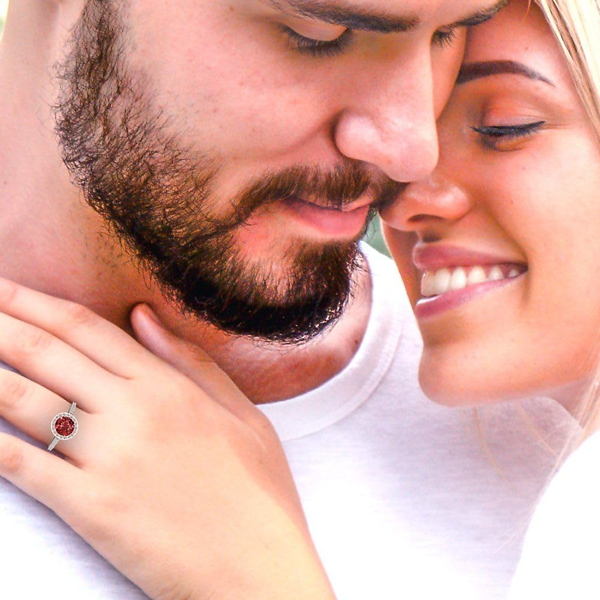 Clara Pucci 2.40 ct Round Cut Solitaire Halo Natural Red Garnet Engagement Promise Anniversary Bridal Ring 18K White & Rose Gold 8.5