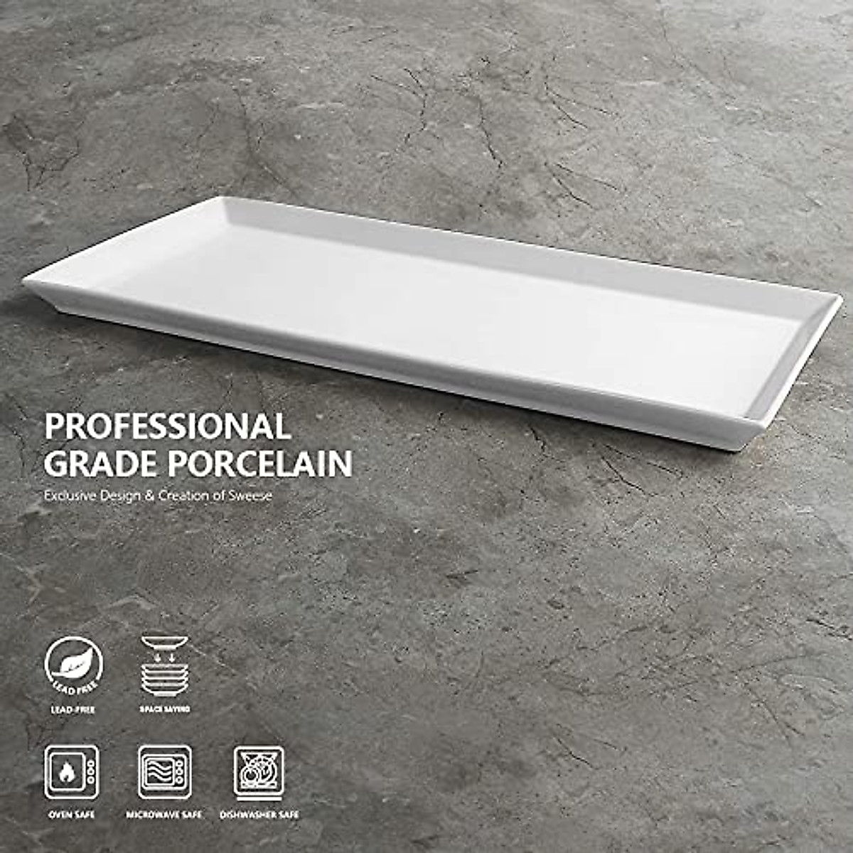 Sweese 702.101 Rectangular Porcelain Platters, Serving Trays for Parties - 13.8 Inch, Set of 4, White