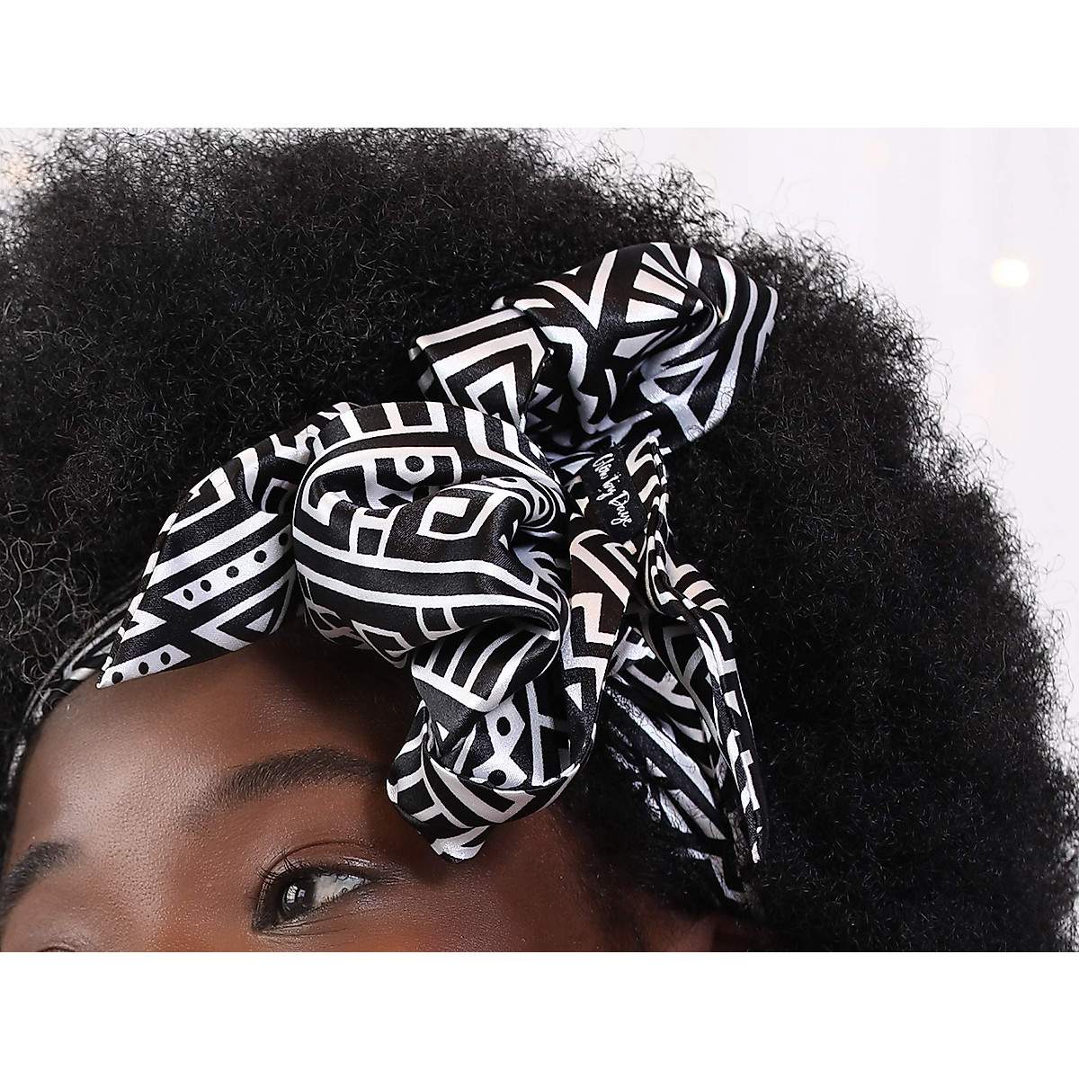 Glow By Daye Charmeuse Satin Prefolded Head Scarf, Double Layered Satin Bandana for Women, Large (Zola Print (Black and White))
