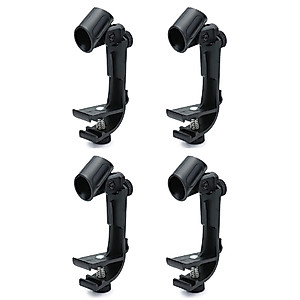 QWORK Drum Microphone Holder, 4 Pack Adjustable Drum Microphone Clip, Ring Mounting Clip Snare Drum Clip Sleeve, Mic Hoop Rim Snare Clamp, Black
