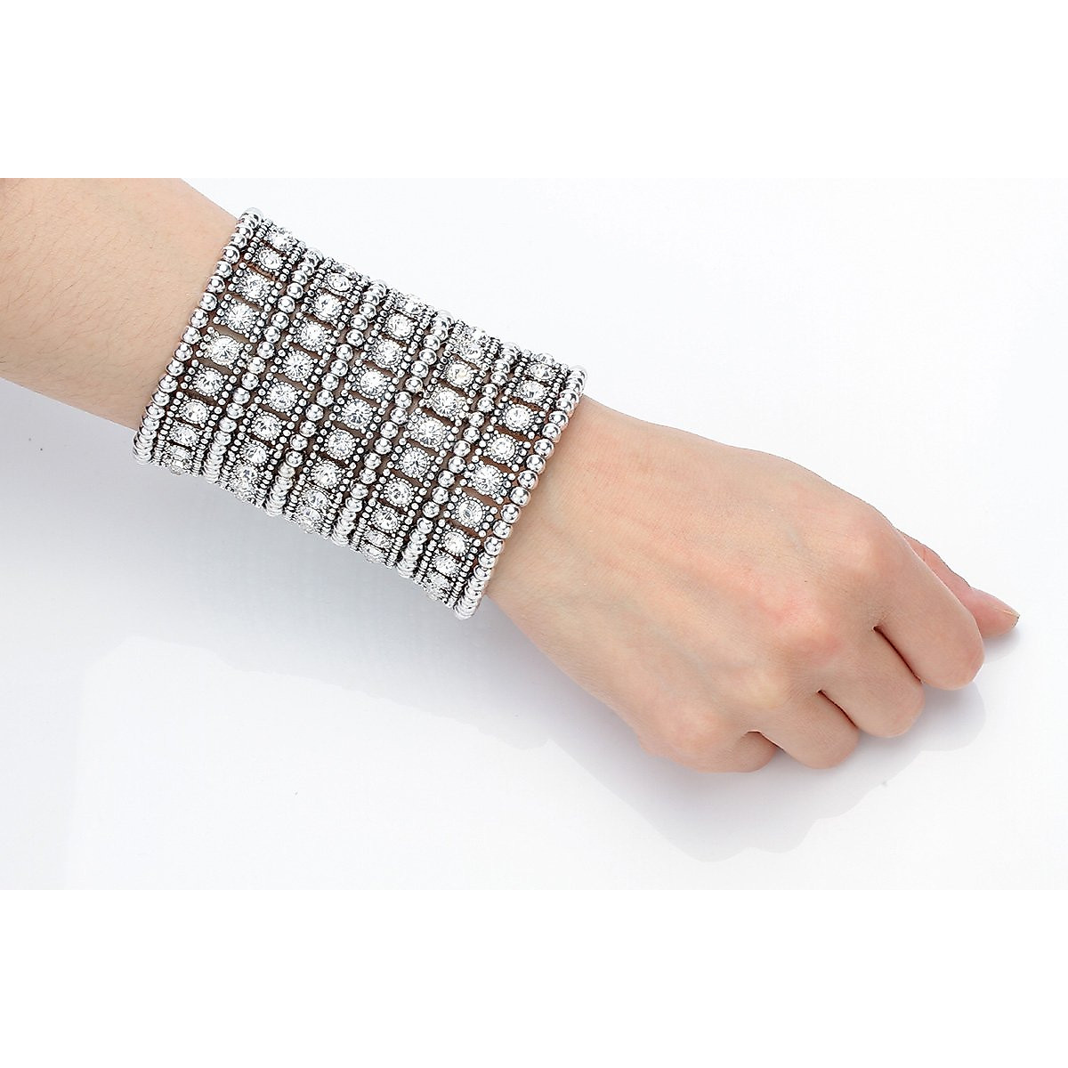 Szxc Womens Ballroom Rhinestone Stretch Cuff Bracelets Fit Wrist Circumference from 6.5" to 7.5" - Lead & Nickle Free